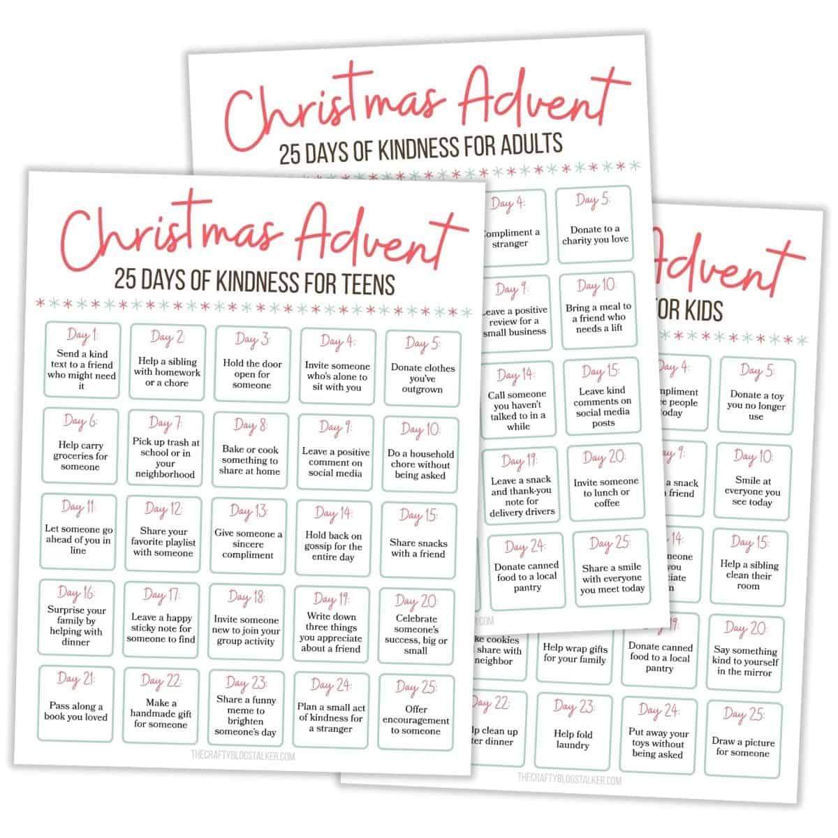 Christmas Advent Printables with 25 Kindness Ideas